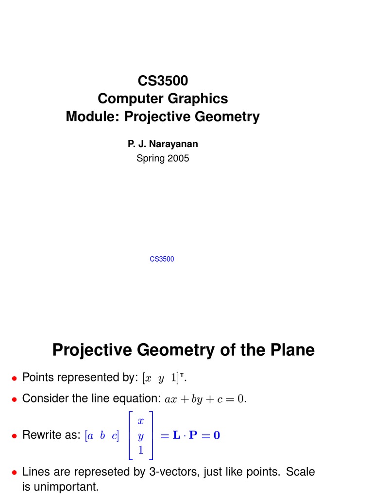 CS3500 Computer Graphics Module: Projective Geometry: P. J. Narayanan ...