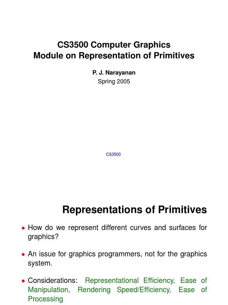 CS3500 Computer Graphics Module On Representation of Primitives | PDF | Plane (Geometry) | Curve