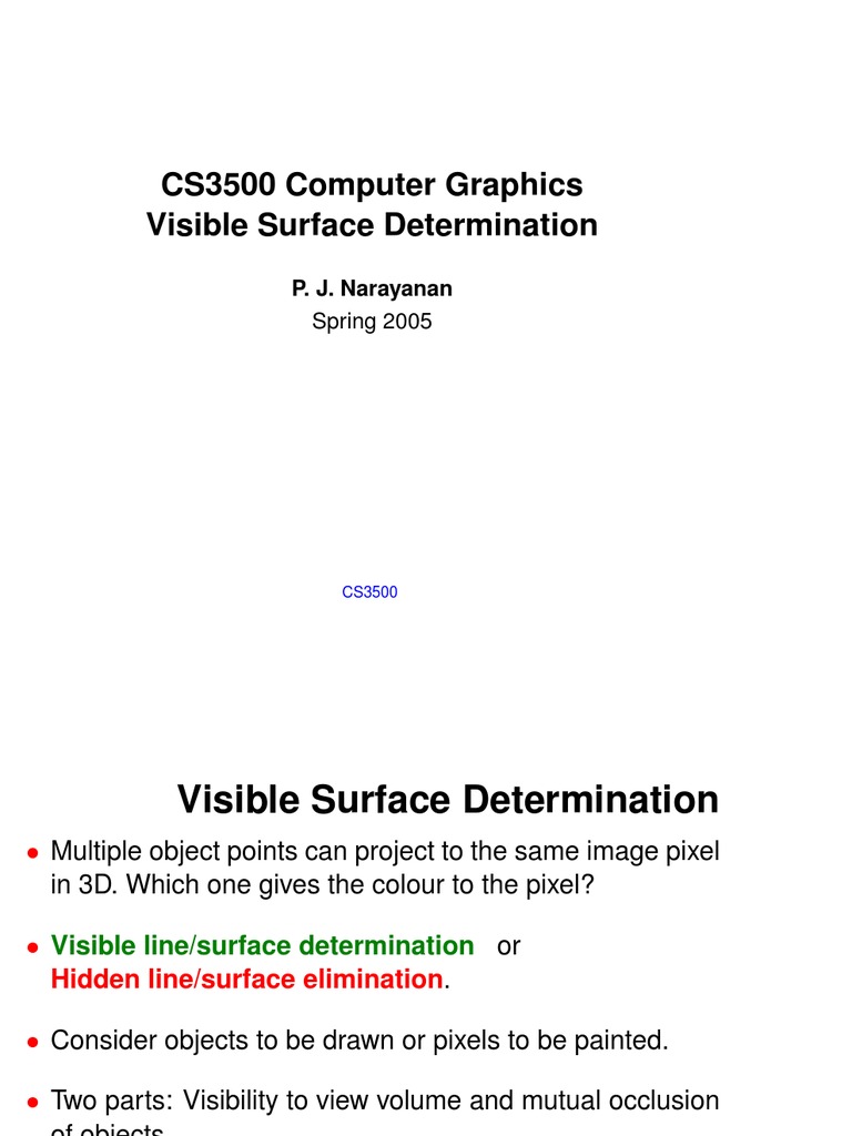 Cs3500 Computer Graphics Visible Surface Determination P J Narayanan