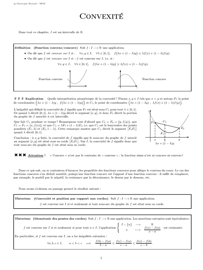 Cours - Convexite | Analyse mathématique | Objets mathématiques