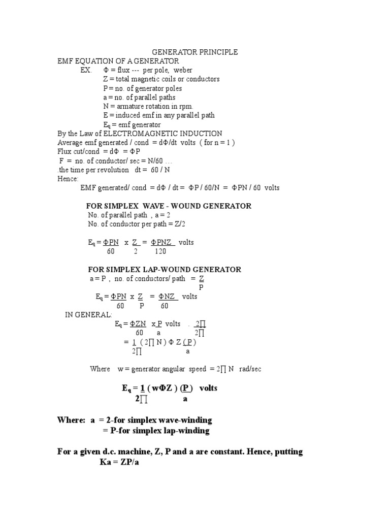 E = 1 (wФZ) (P) volts 2∏ A Where: a = 2-for simplex wave-winding = P ...