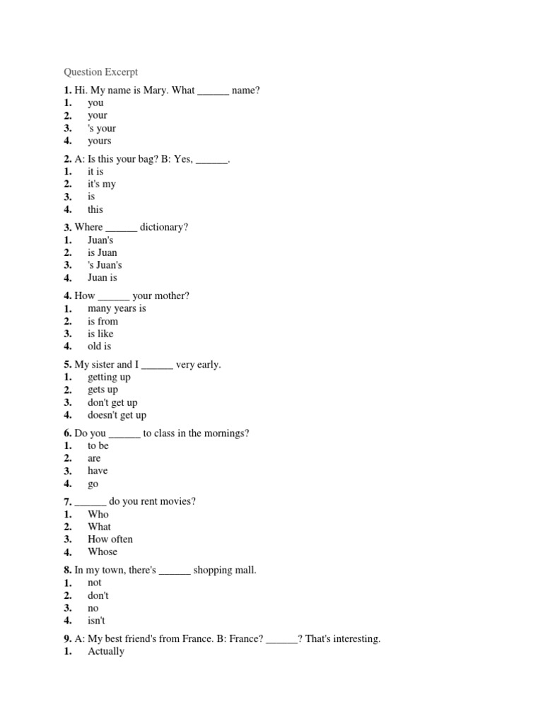 Beginner English Quiz | PDF | Leisure