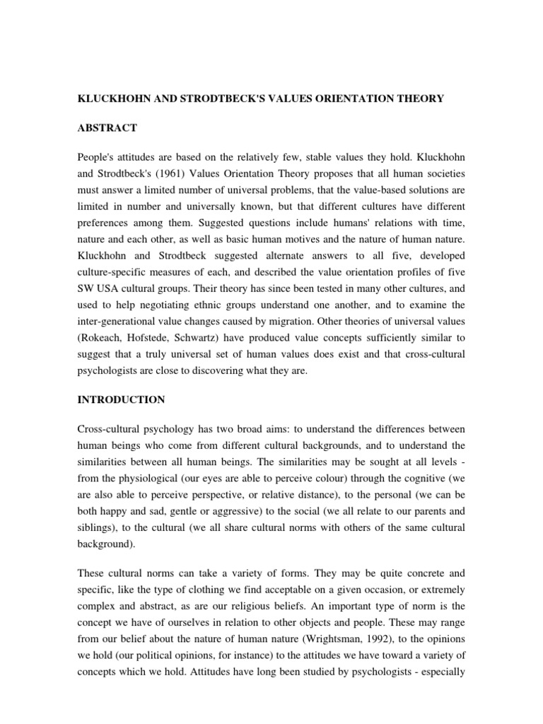 Kluckhohn and Strodtbeck | PDF | Attitude (Psychology) | Value (Ethics)