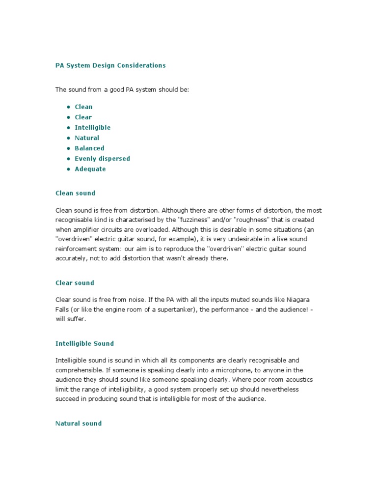 PA System Design Considerations | PDF | Sound | Sound Production Technology