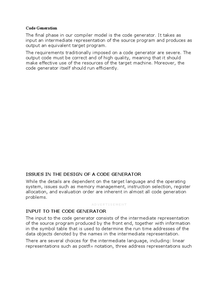 Code Generation | PDF | Assembly Language | Division (Mathematics) Code Generation | PDF | Assembly Language | Division (Mathematics)