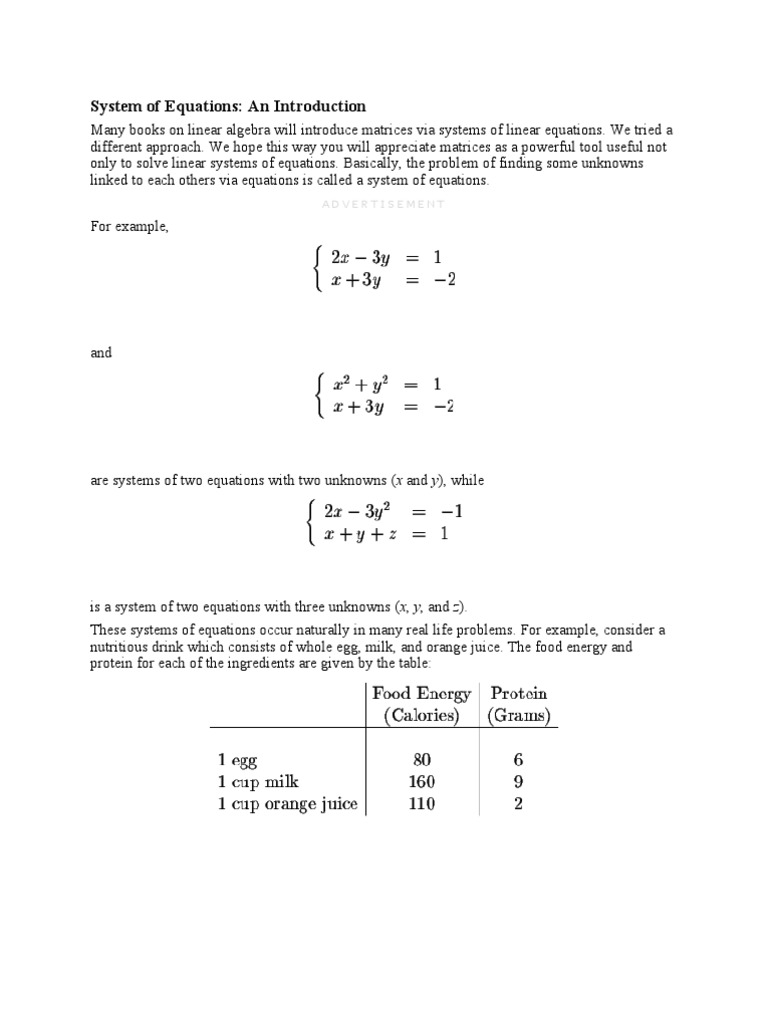 System of Equations | PDF | System Of Linear Equations | Matrix ...