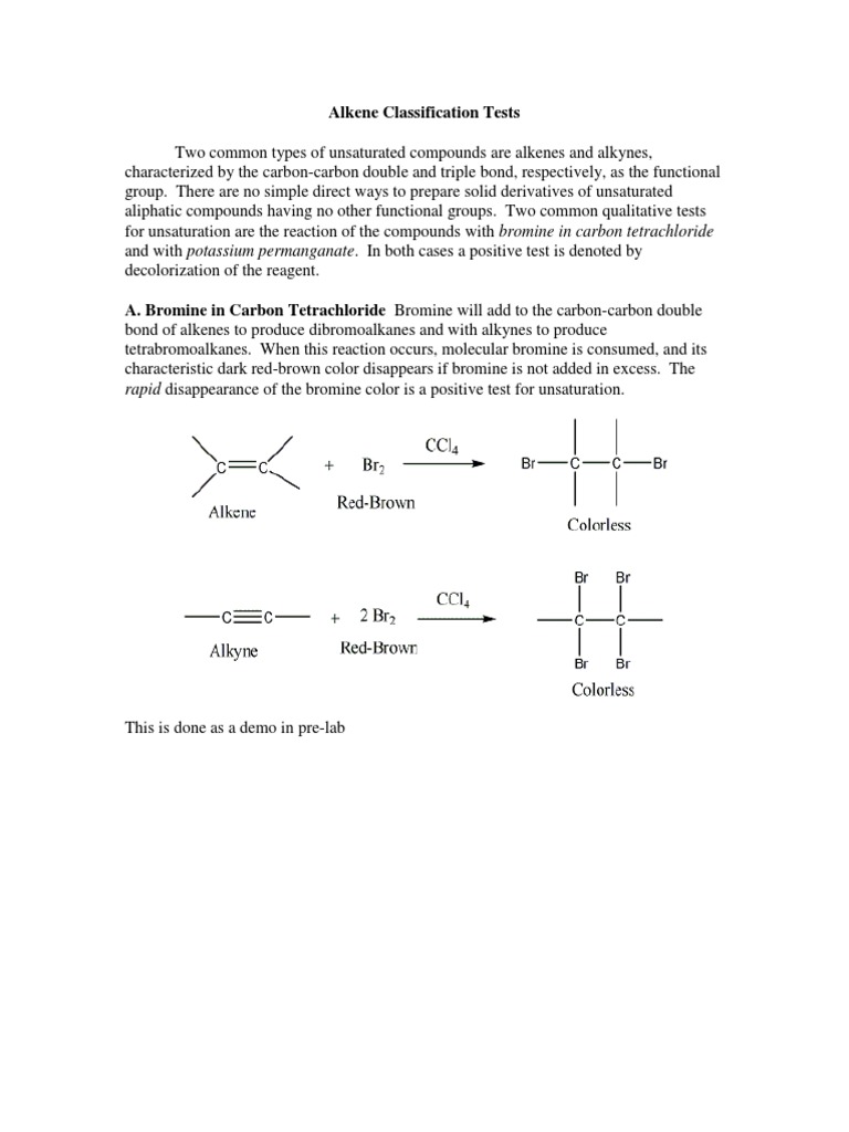 Alkene Classification Tests: Rapid Disappearance of The Bromine Color ...
