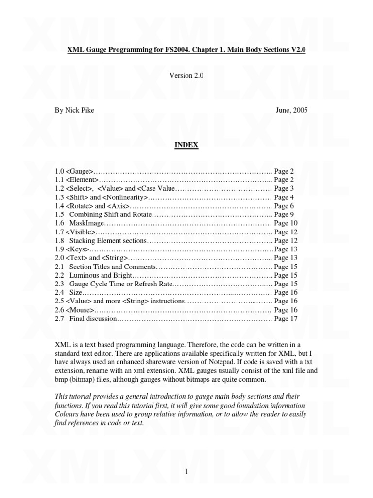 XML Gauge Programming For FS2004. Chapter 1. Main Body Sections V2 - 0 ...