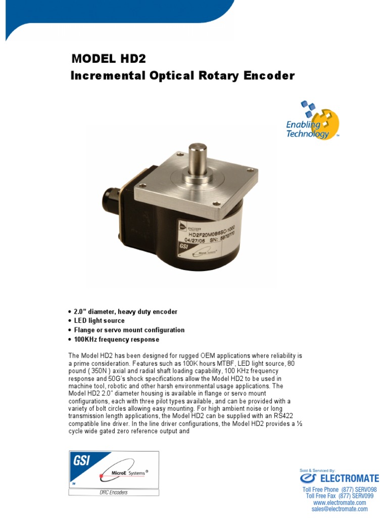 Model Hd2 Incremental Optical Rotary Encoder: Electromate | PDF ...