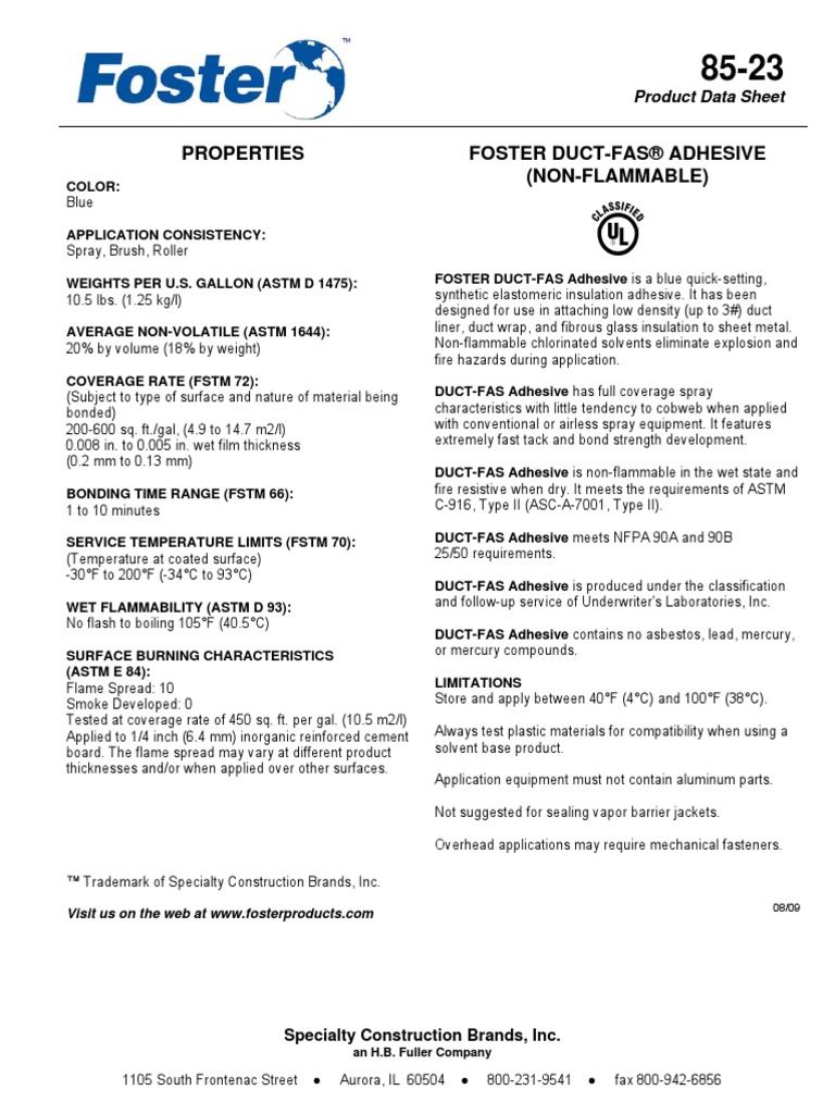 Properties Foster Duct-Fas® Adhesive (Non-Flammable) : Product Data ...