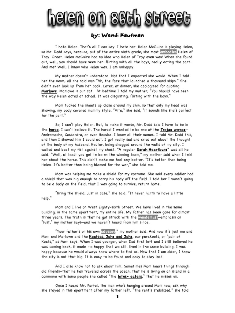 Helen On 86th Street Story | PDF | Helen Of Troy | Hector