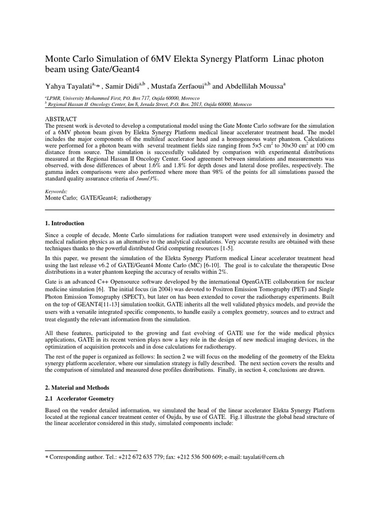Monte Carlo Simulation of 6MV Elekta Synergy Platform Linac Photon Beam ...