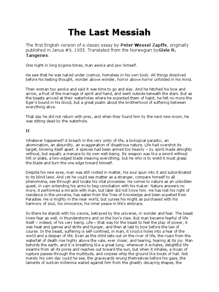 Peter Wessel Zapffe - The Last Messiah | PDF