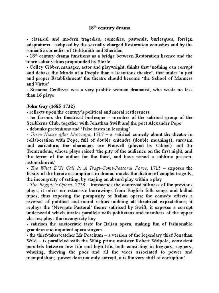 18th Century Drama | PDF | Restoration Comedy | Play (Theatre)