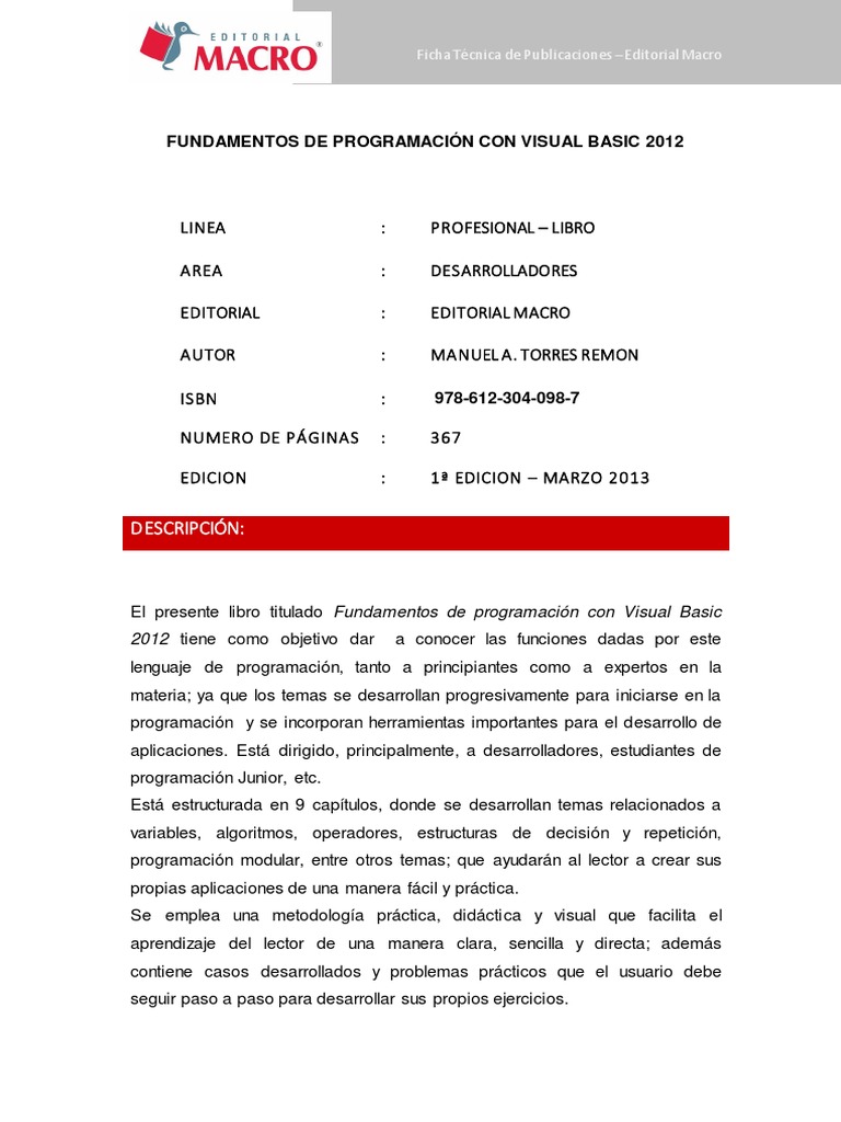 Fundamentos Visual Basic 2012 | PDF | Básico | Desarrollo tecnológico