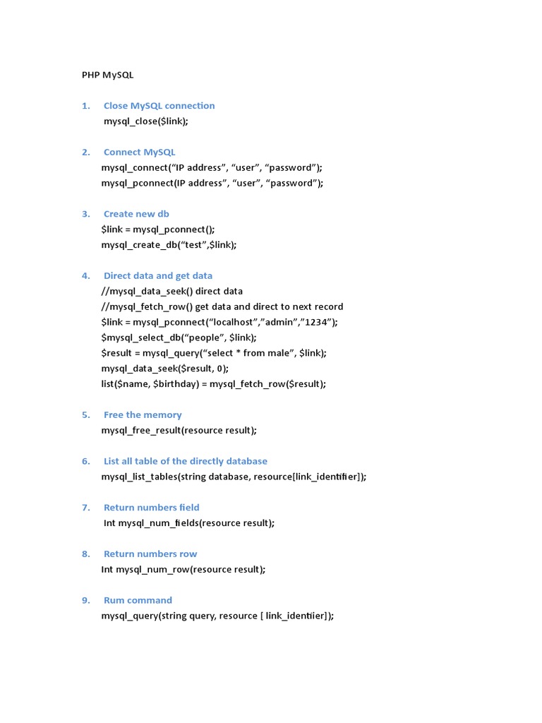Php Mysql Function Pdf Databases Pointer Computer Programming