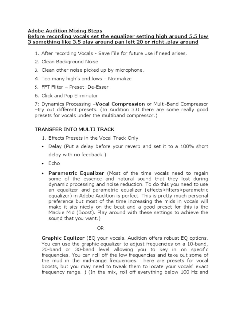 Adobe Audition Vocal Mixing Guide | PDF | Equalization (Audio) | Audio ...