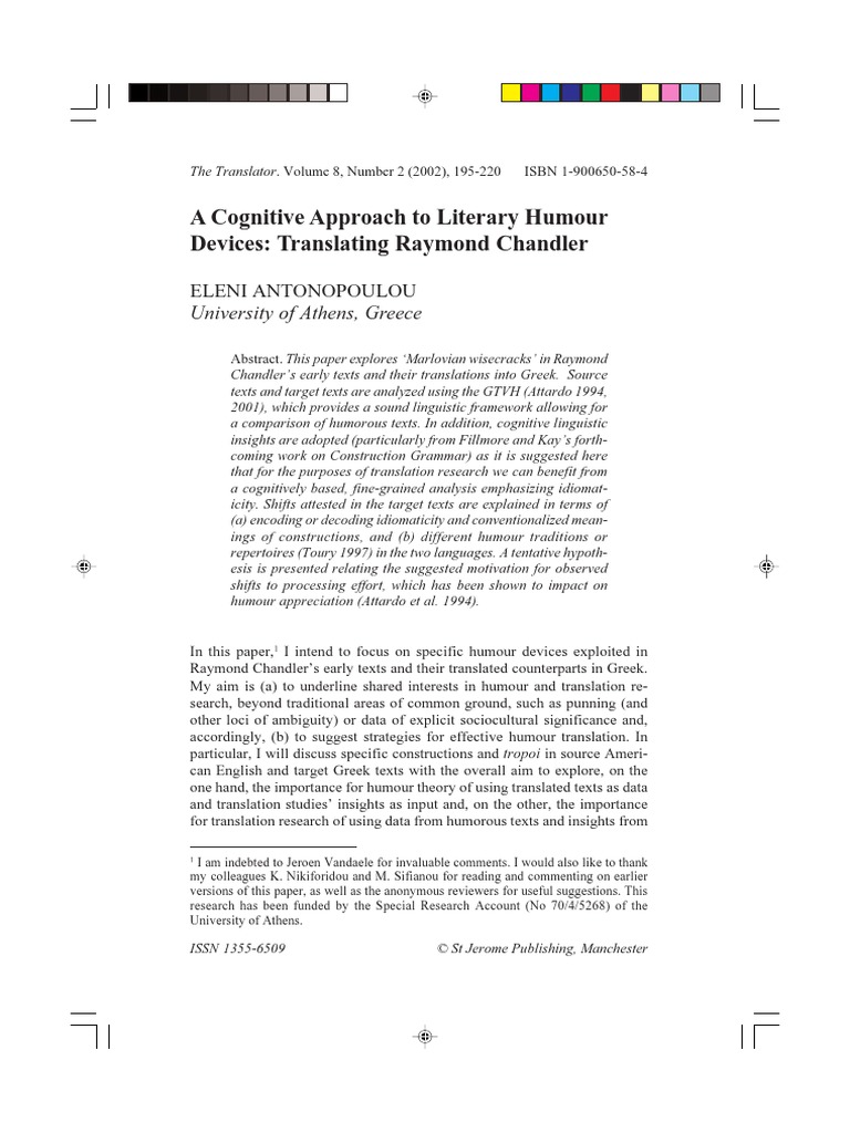 A Cognitive Approach To Literary Humour Devices Translating Raymond ...