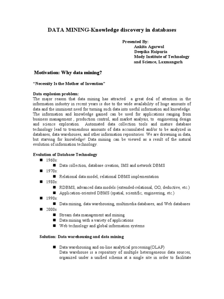 Data Mining Knowledge Discovery In Databases Pdf Data Mining Data