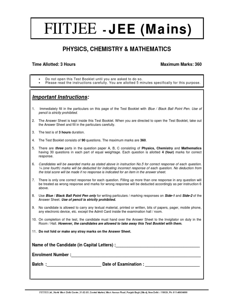 Fiitjee Class 11th Phase Test 1 (JEE Mains) | PDF | Circle | Sodium