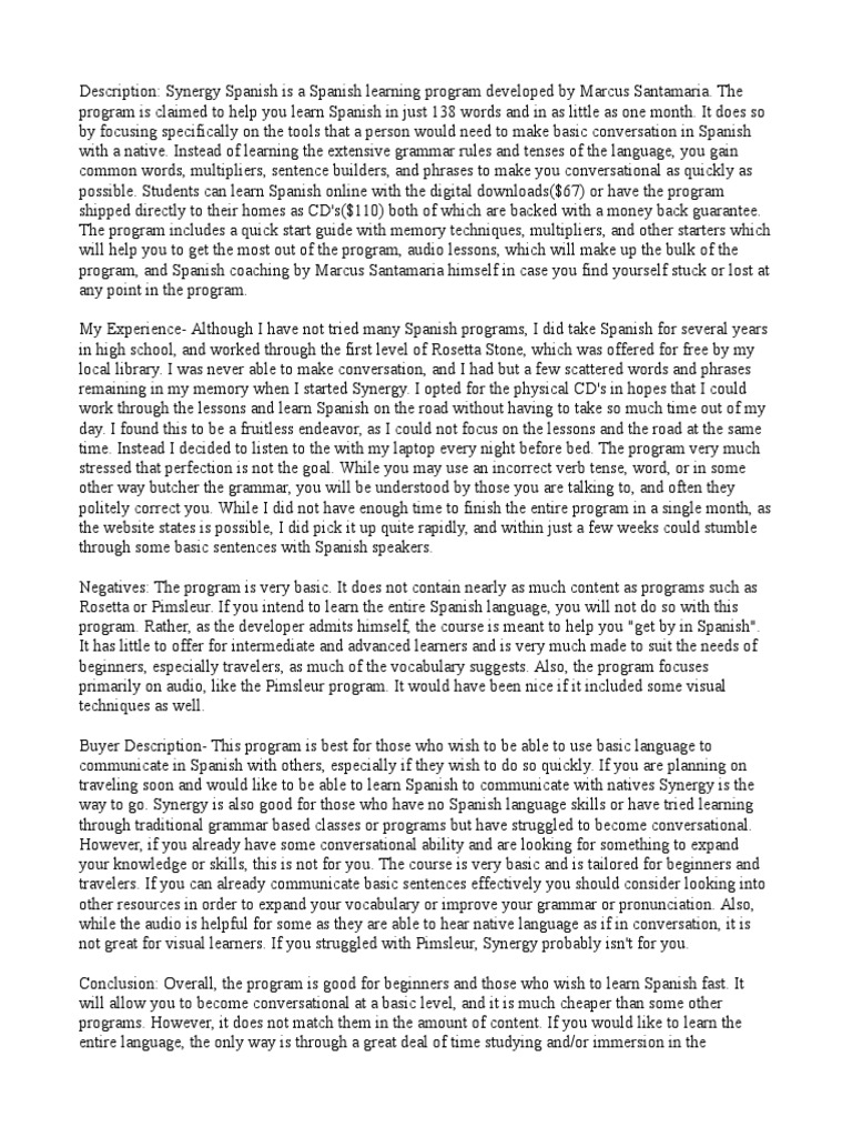 Learn Spanish Fast - Synergy Spanish Review | PDF | Symbols ...