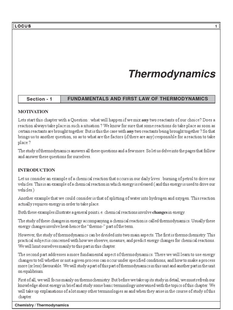 Thermodynamics: Section - 1 Fundamentals and First Law of ...