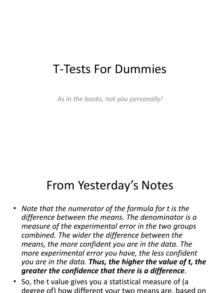 T-Tests For Dummies | PDF | P Value | Student's T Test