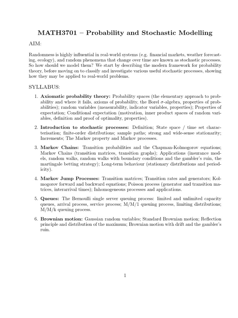 MATH3701 Syllabus | PDF | Markov Chain | Stochastic