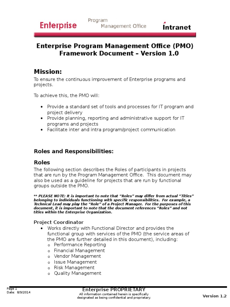 Enterprise Program Management Office (PMO) Framework Document - Version ...