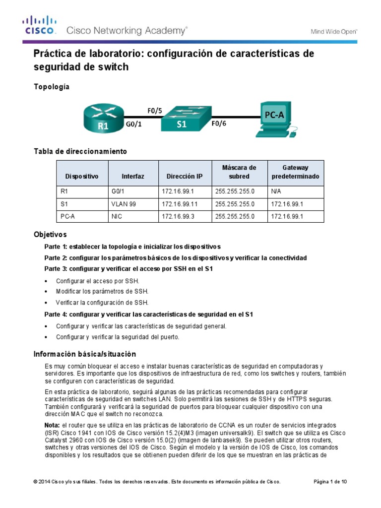2.2.4.11 Lab - Configuring Switch Security Features | PDF | Autenticación | Dirección IP