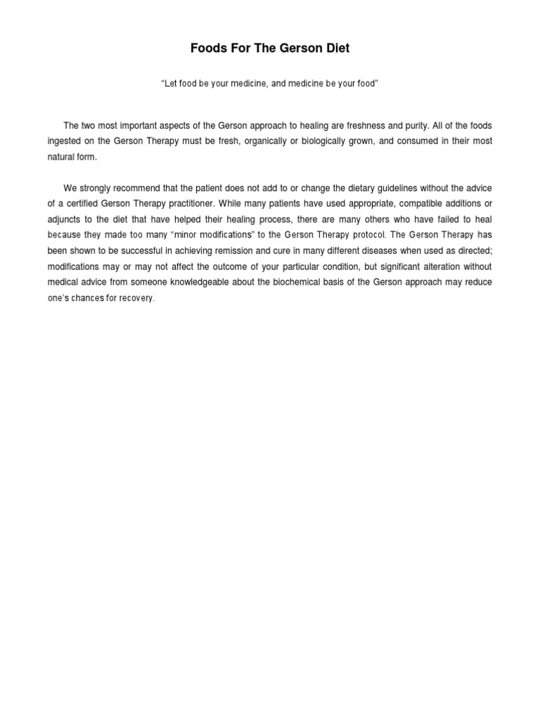The Gerson Diet Foods List | PDF | Vegetable Oil | Soybean