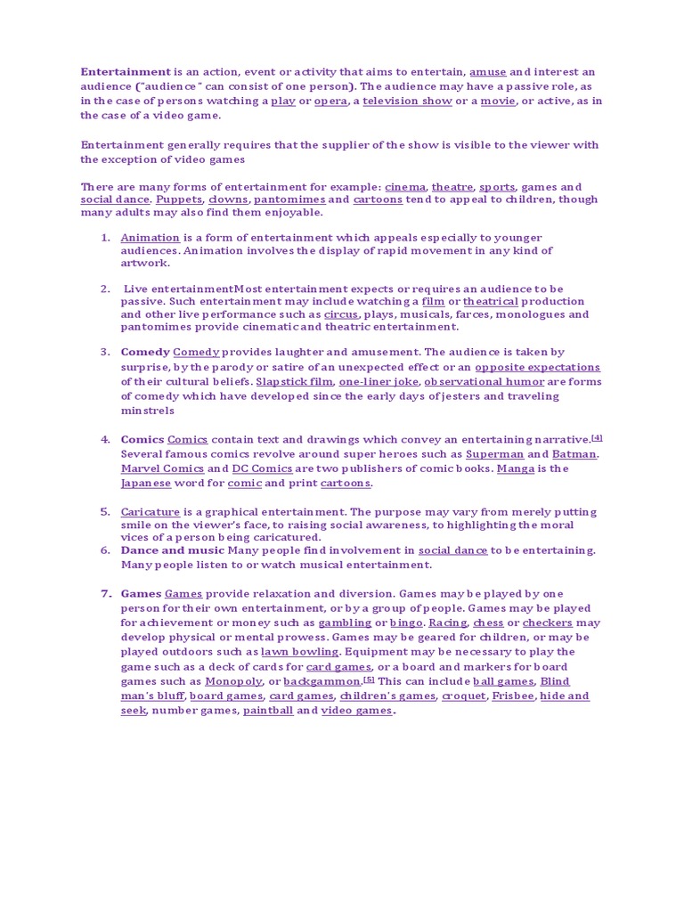 Kinds of Entertainment | PDF | Entertainment | Leisure
