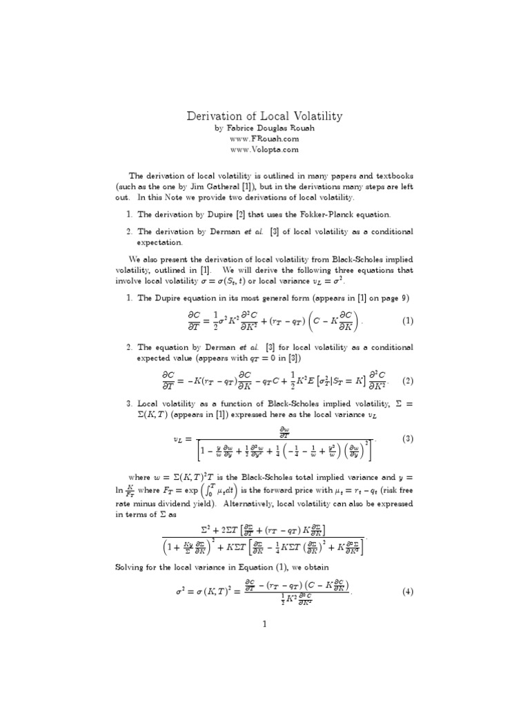 Dupire Local Volatility | PDF | Black–Scholes Model | Volatility (Finance)
