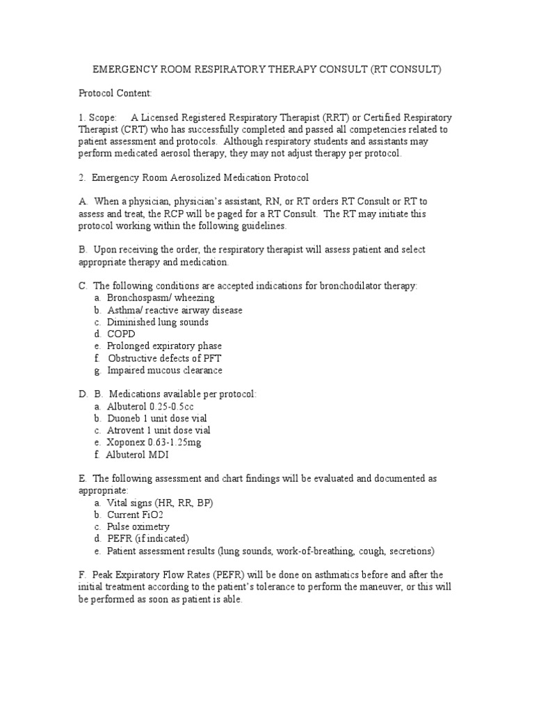 Emergency Room Aerosolized Medication Protocol | PDF | Asthma ...