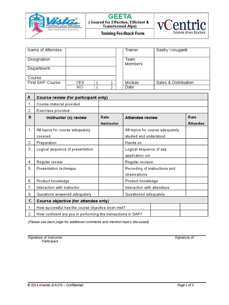 Training Feedback Form For SAP | PDF | Pro Forma | Accounting