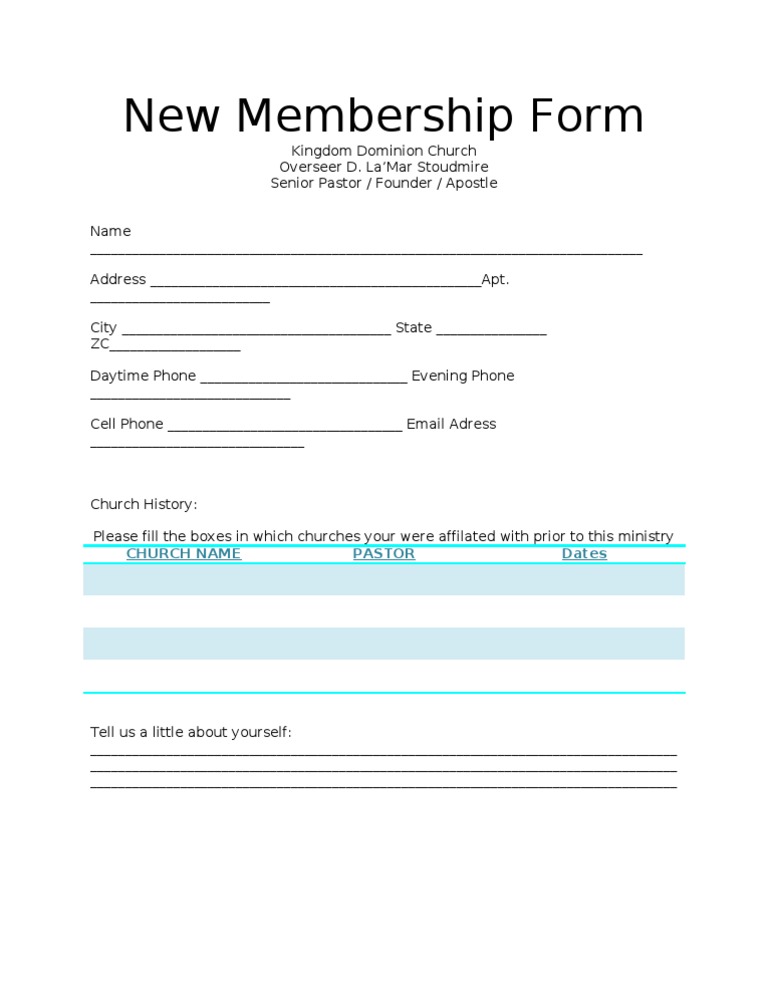 New Member Form for Kingdom Dominion Church | PDF