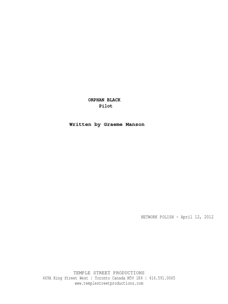Orphan Black 1x01 - Pilot DRAFT SCRIPT | PDF | Elevator | Cheque