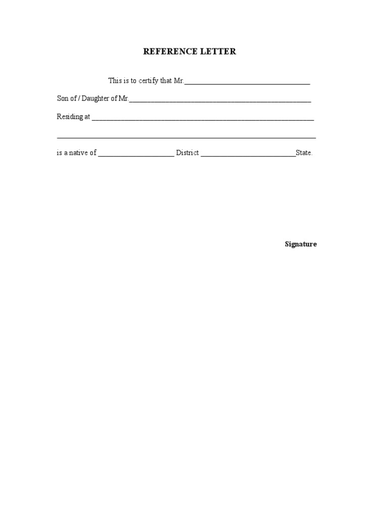 Residence Reference Letter | PDF