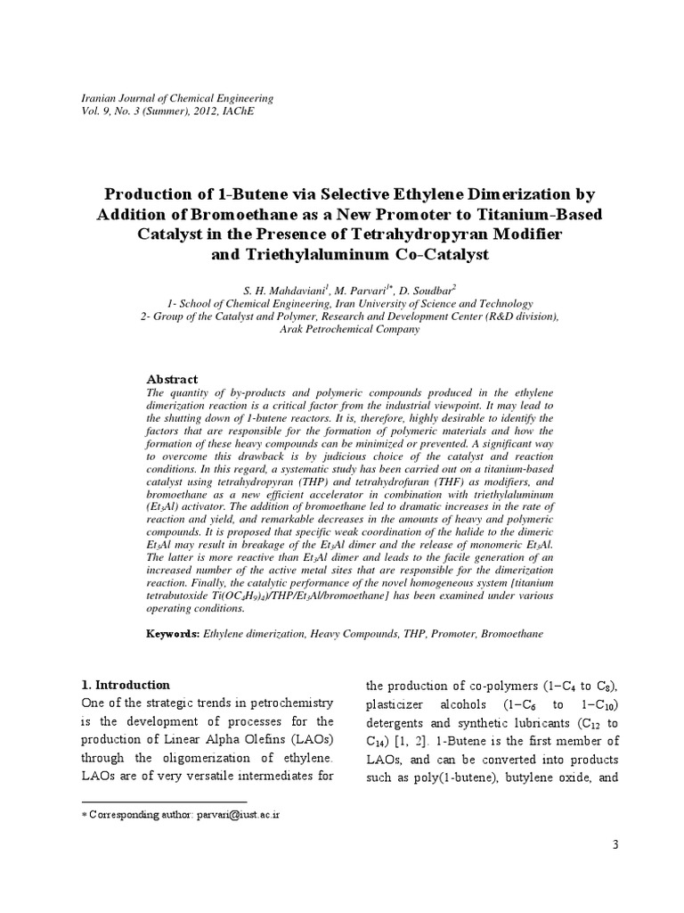 Production of 1-Butene Via Selective Ethylene Dimerization | PDF ...