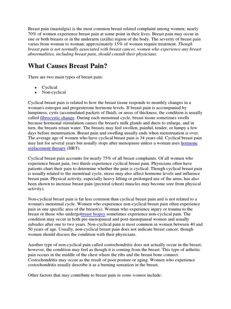 Causes, Types & Treatments of Breast Pain (Mastalgia | PDF | Breast ...