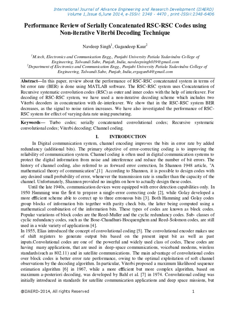 Performance Review of Serially Concatenated RSC-RSC Codes Using Non ... Performance Review of Serially Concatenated RSC-RSC Codes Using Non ...