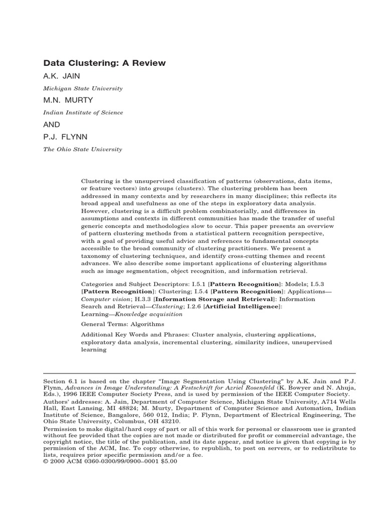 Data Clustering: A Review | PDF | Cluster Analysis | Level Of Measurement