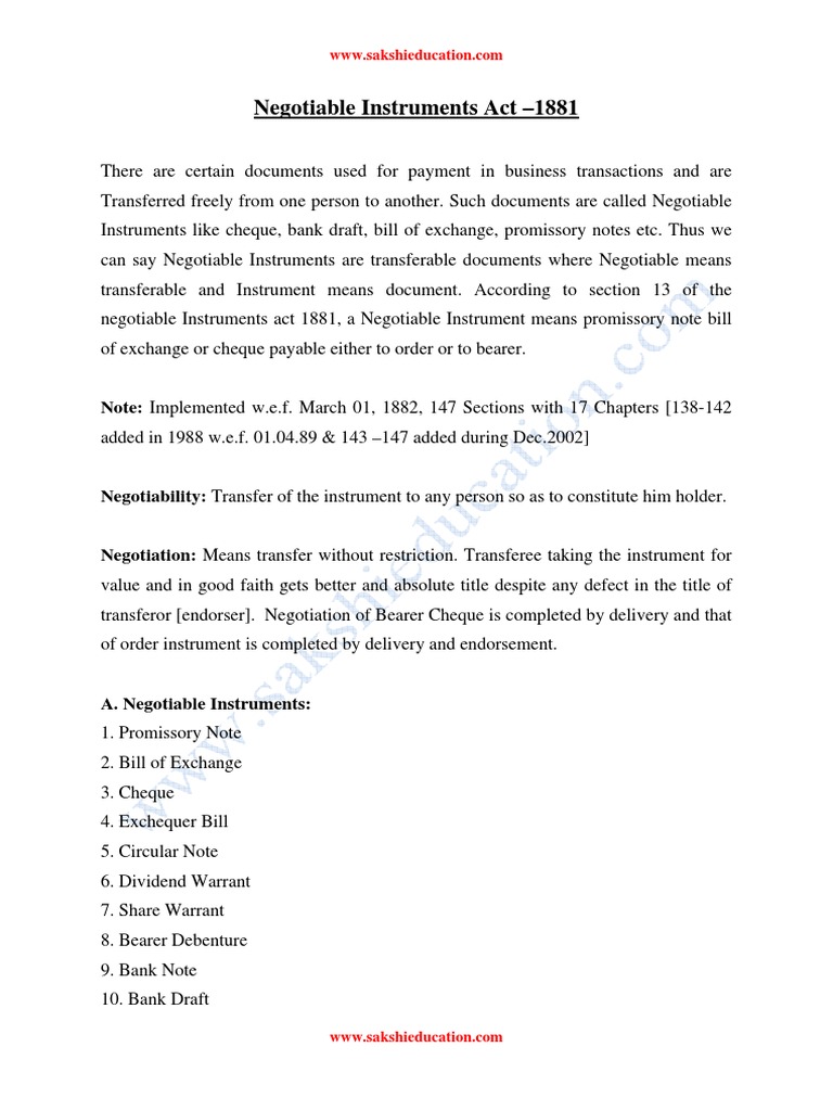 Negotiable Instruments | Negotiable Instrument | Promissory Note