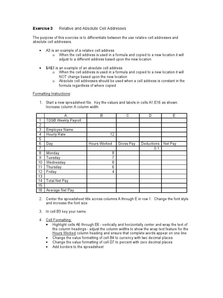 Relative and Absolute Cell Addresses | PDF | Spreadsheet | Formula