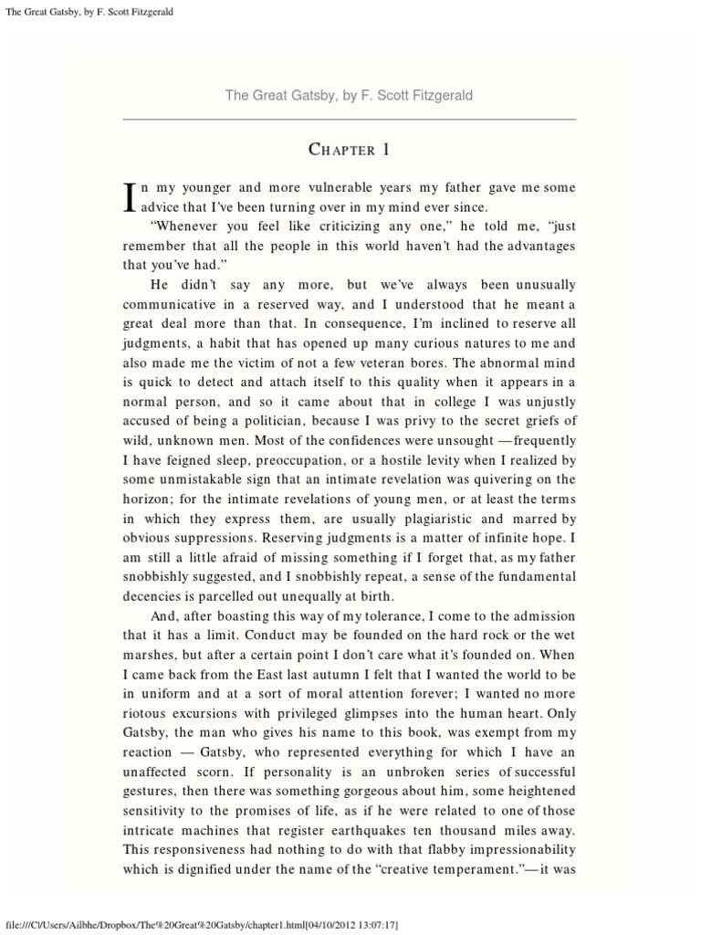 Chapter 1 | PDF | The Great Gatsby