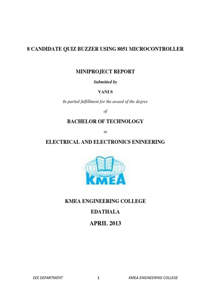 8 Candidate Quiz Buzzer Using 8051 Microcontroller | PDF | Transistor | Rectifier