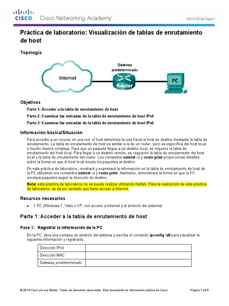 6.2.2.8 Lab - Viewing Host Routing Tables | PDF | Yo Pv6 | Protocolos de internet