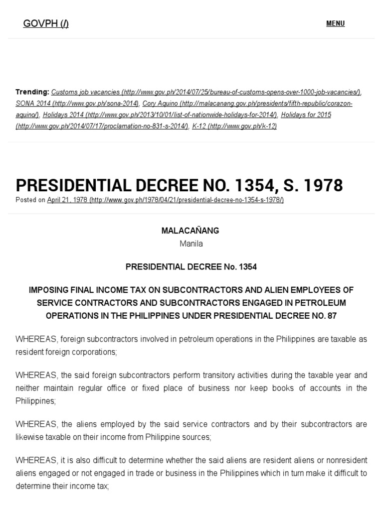 PD 1354 | PDF | Income Tax | Gross Income