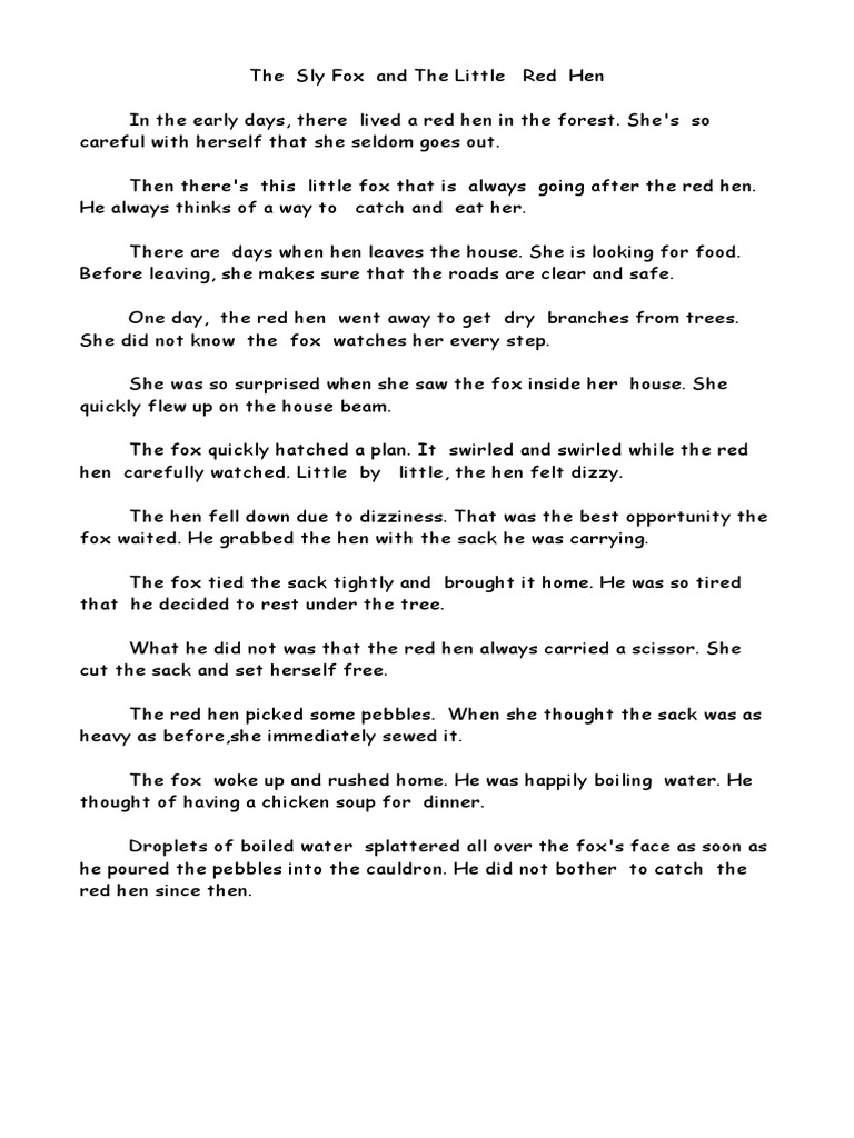 The Sly Fox and the Red Hen Story | PDF