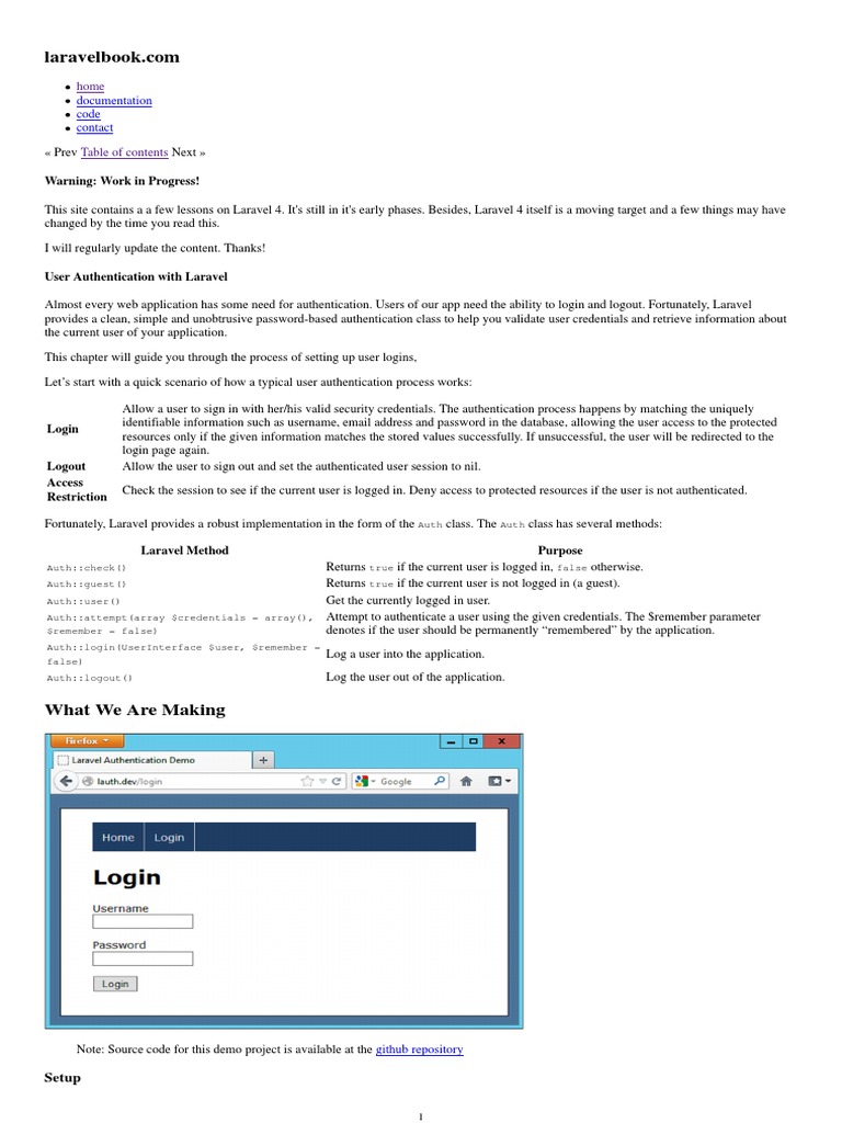 User Authentication With Laravel Laravel Book Pdf Login Authentication